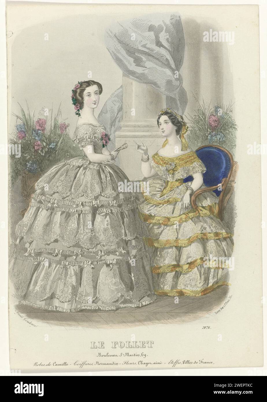 Le Bollet, 1856-1857, No. 2076: Robes de Camill (...), 1856 - 1857 Two women on a landing ...