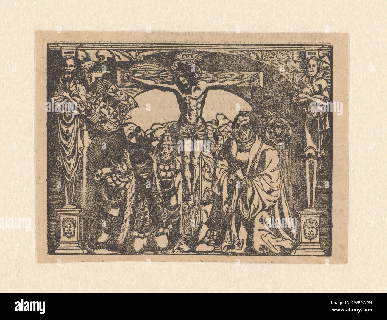 Elector of Saxony and Martin Luther with Christ on the cross, monogram ...