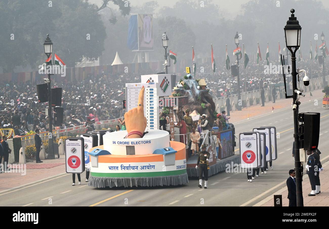 NEW DELHI, INDIA - JANUARY 26: A tableaux from Ministry of Election ...