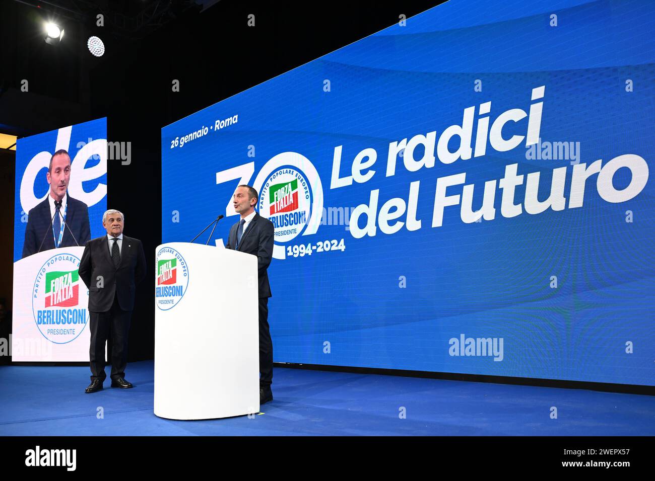 Rome, Italy. 26th Jan, 2024. Antonio Tajani Lorenzo Lorato during the event “30 years of Forza ...