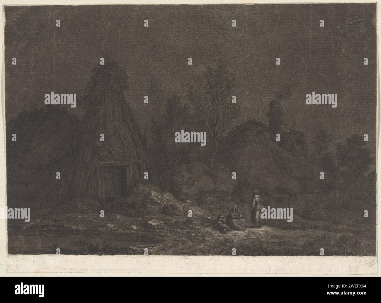 Moonlight scene with figures for a hut, Franz Edmund Weirotter, 1760 ...