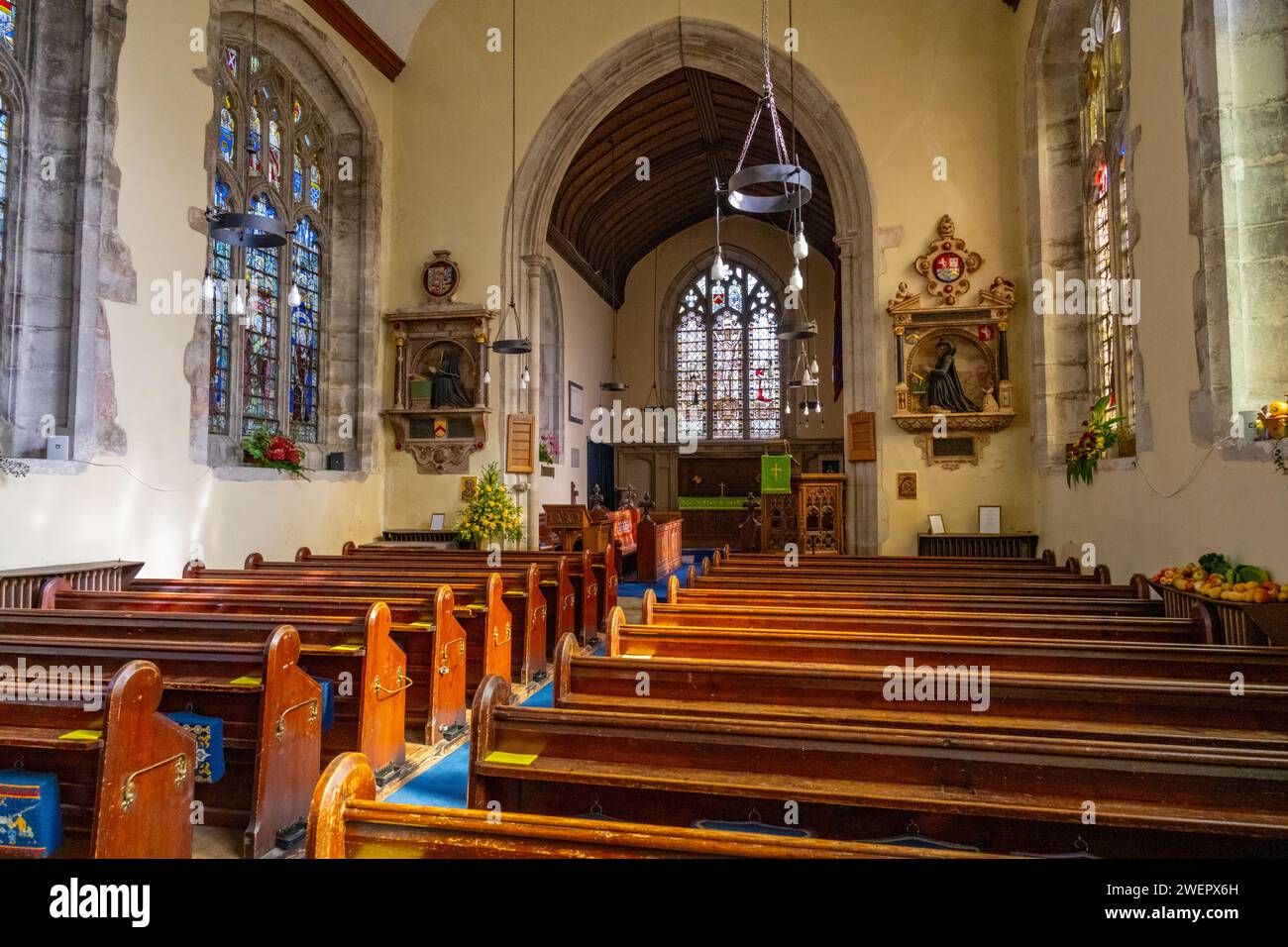 The interior of St Mary's Church, Nettlestead near Yalding Kent Stock ...