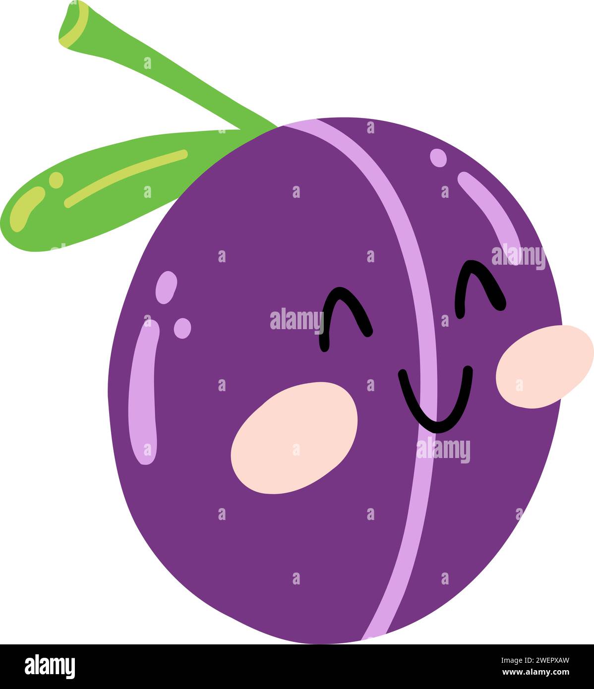 Cute hand drawn plum smiling. Kawaii funny fruit character for kids ...