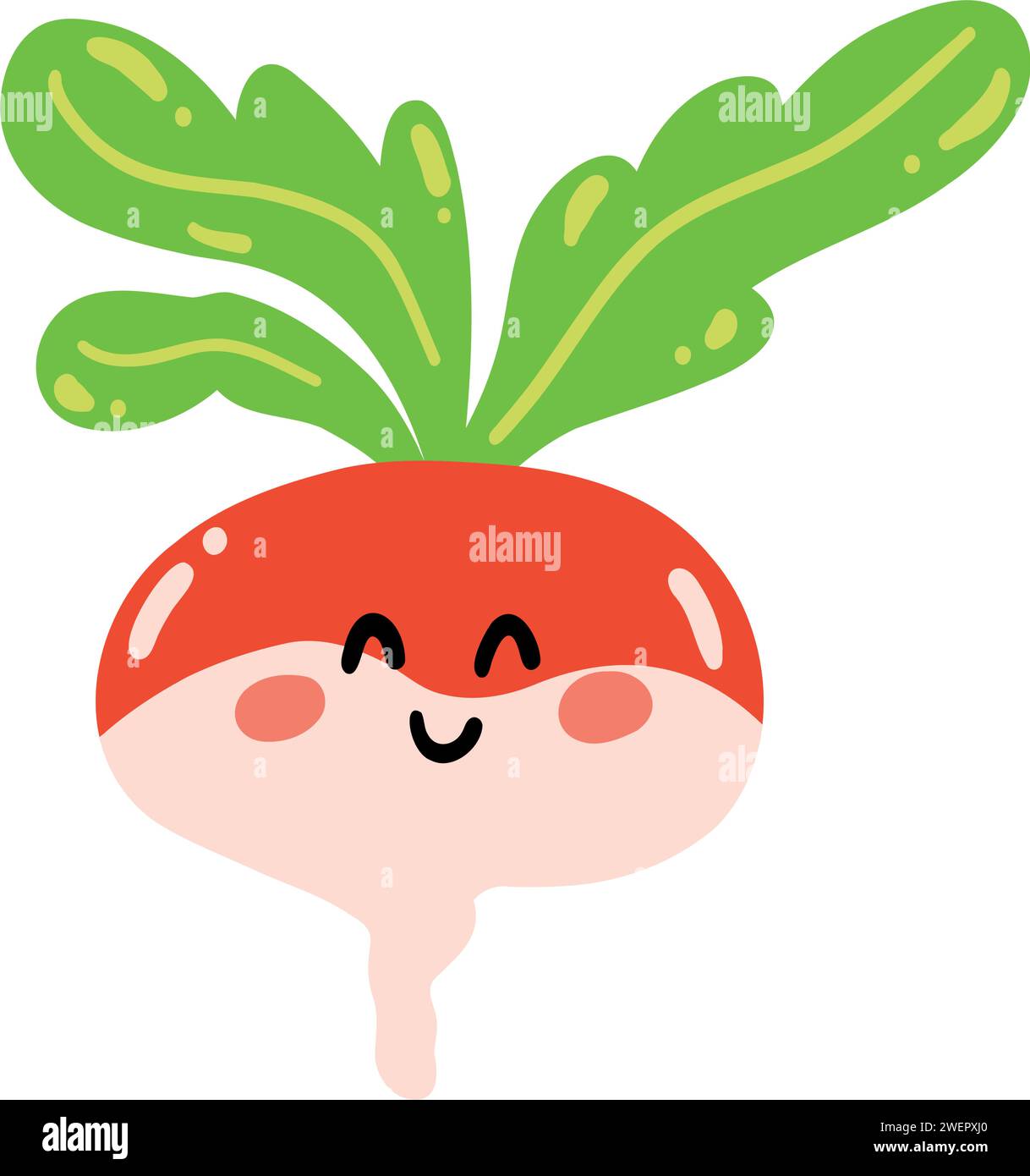 Cute hand drawn radish smiling. Kawaii funny vegetable character for ...