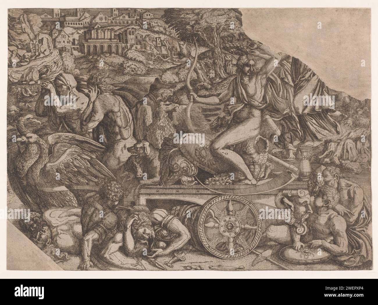Allegory of war, Anonymous, c. 1540 - c. 1600 print Woman on a chariot ...