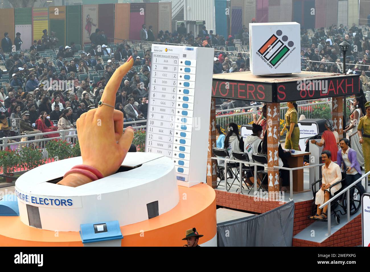 NEW DELHI, INDIA - JANUARY 26: A tableaux from Ministry of Election Commission of India on ...