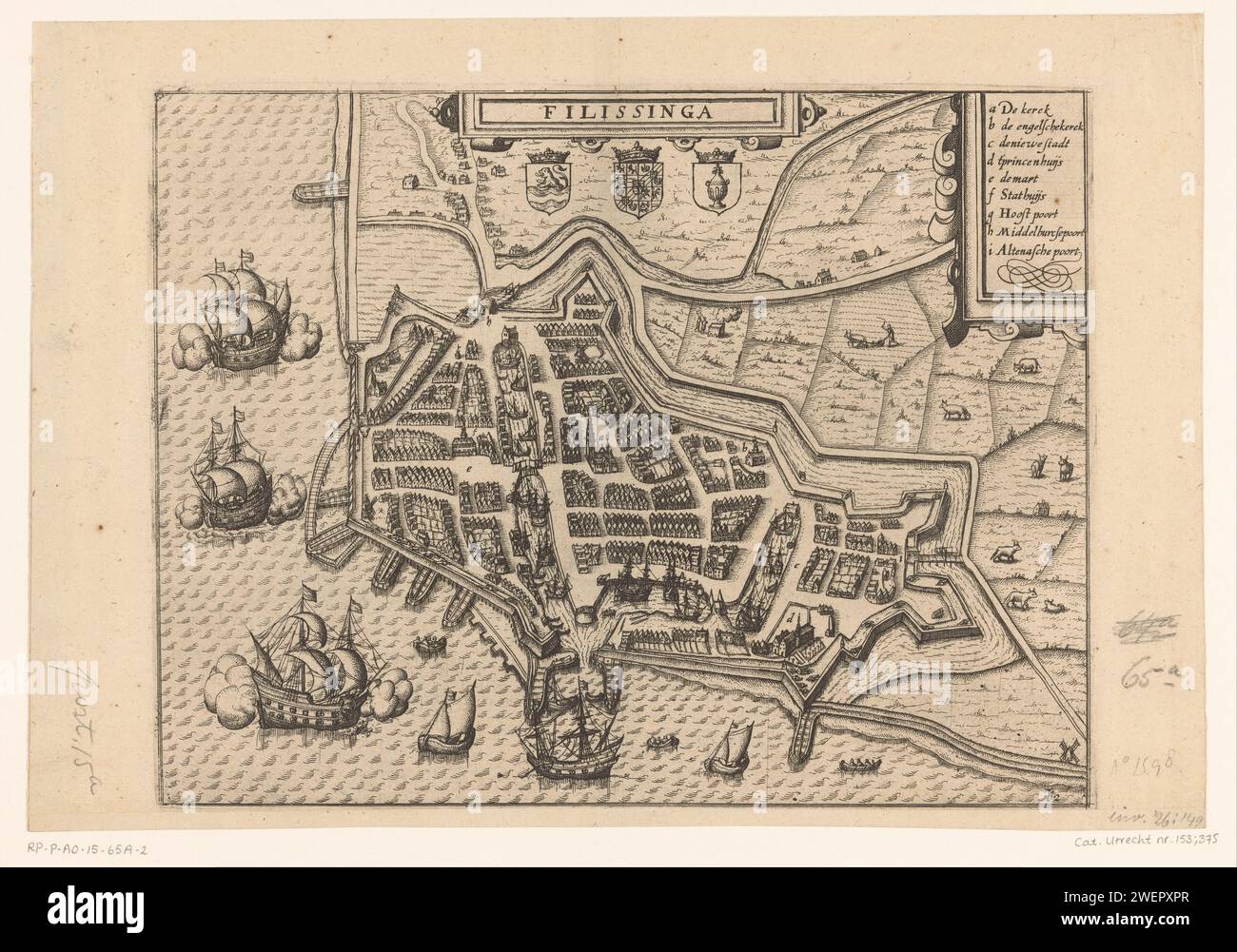 Map of Vlissingen, Anonymous, 1612 - 1648 print Map in a nutshell perspective. Upstairs in the ...