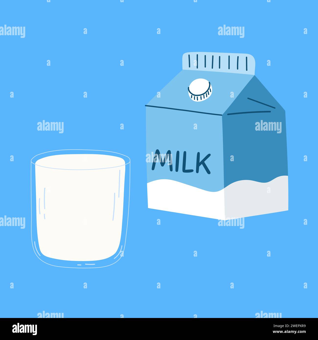 Hand drawn package and glass of milk. Vector flat illustration Stock ...