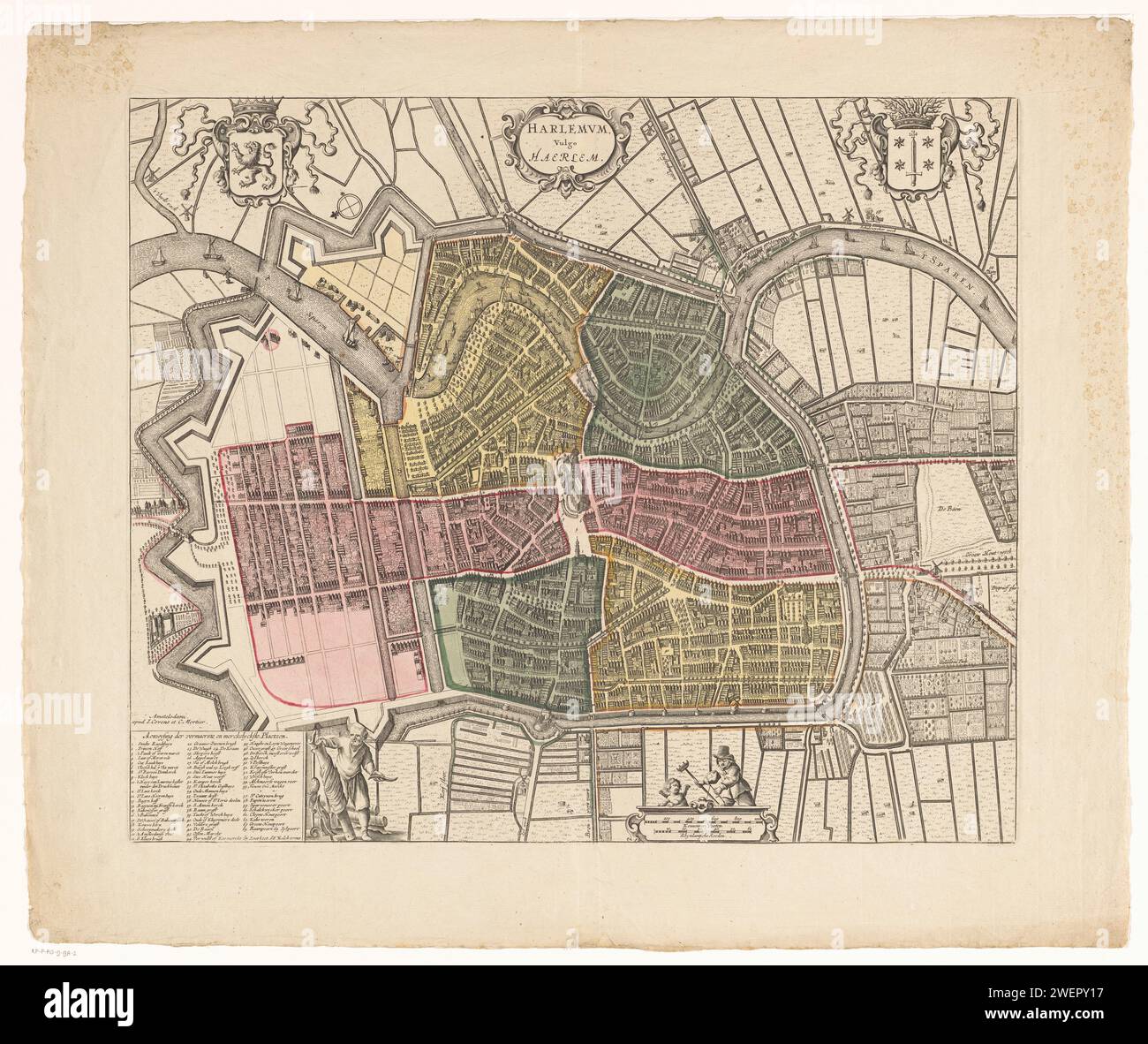 Map of Haarlem, Anonymous, 1721 - 1774 print Map in a nutshell perspective. At the top left of ...