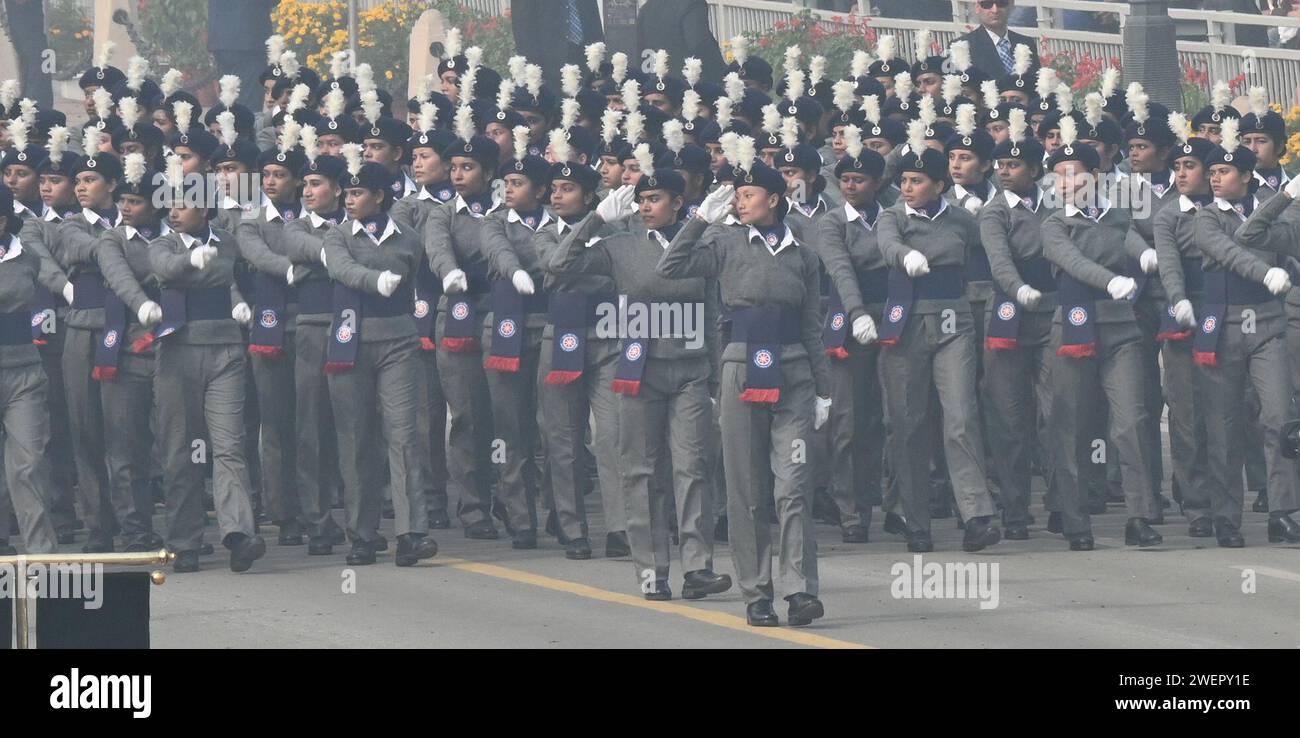 NEW DELHI, INDIA - JANUARY 26: NCC National Cadet Corps Contingent Marching Parade during the ...