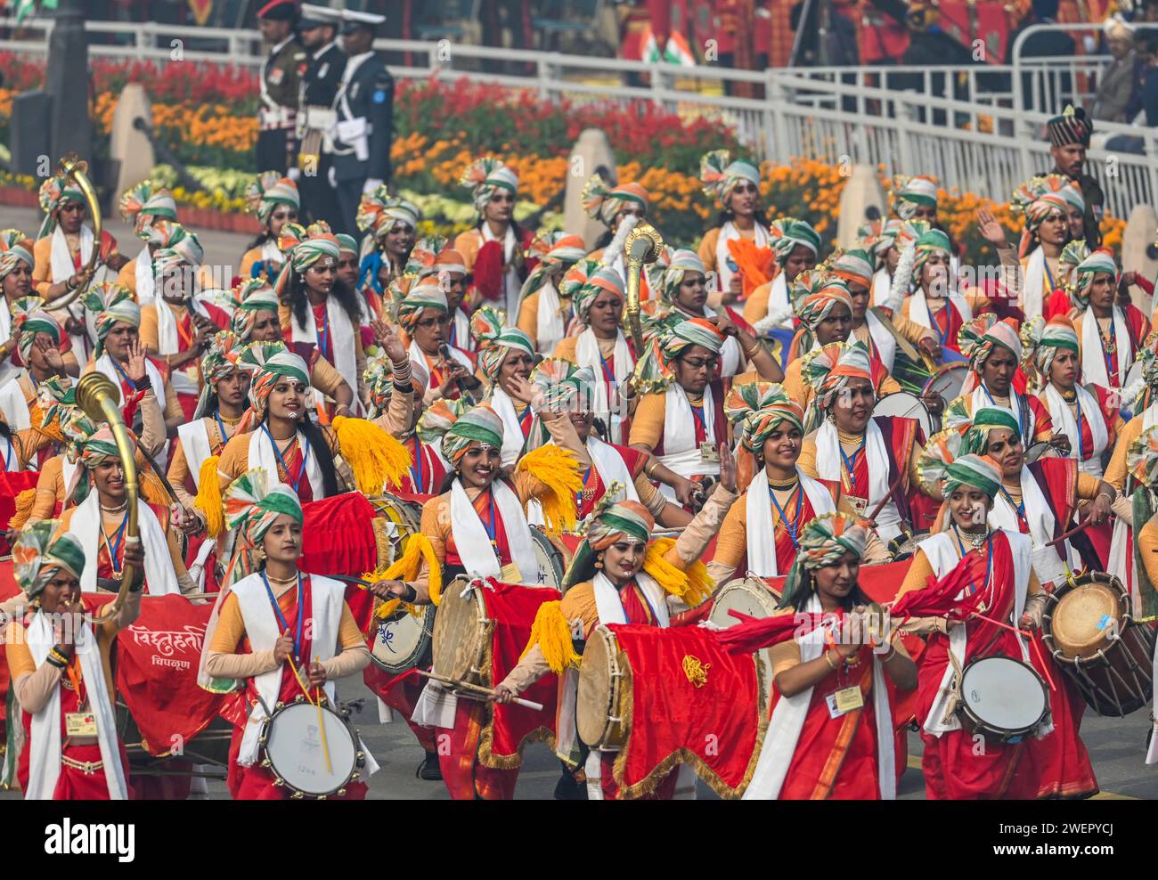 NEW DELHI, INDIA - JANUARY 26: A contingent of Women Artists performing ...