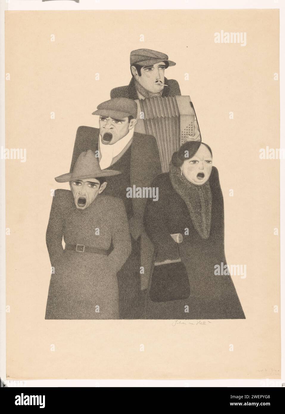 Three singers and an accordionist, Johan van Hell, 1928 print The ...