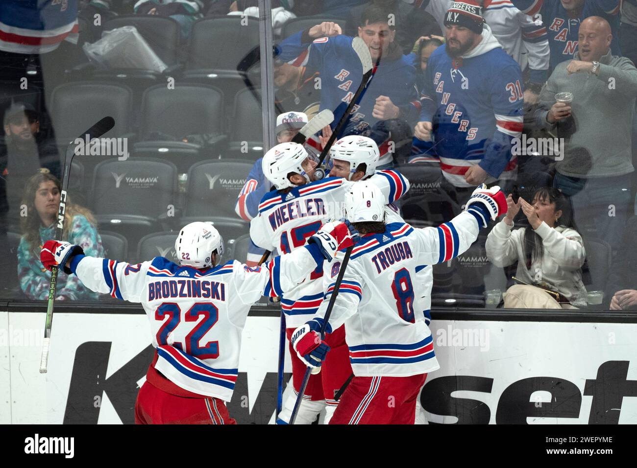 New York Rangers left wing Will Cuylle (50) celebrates his goal with ...