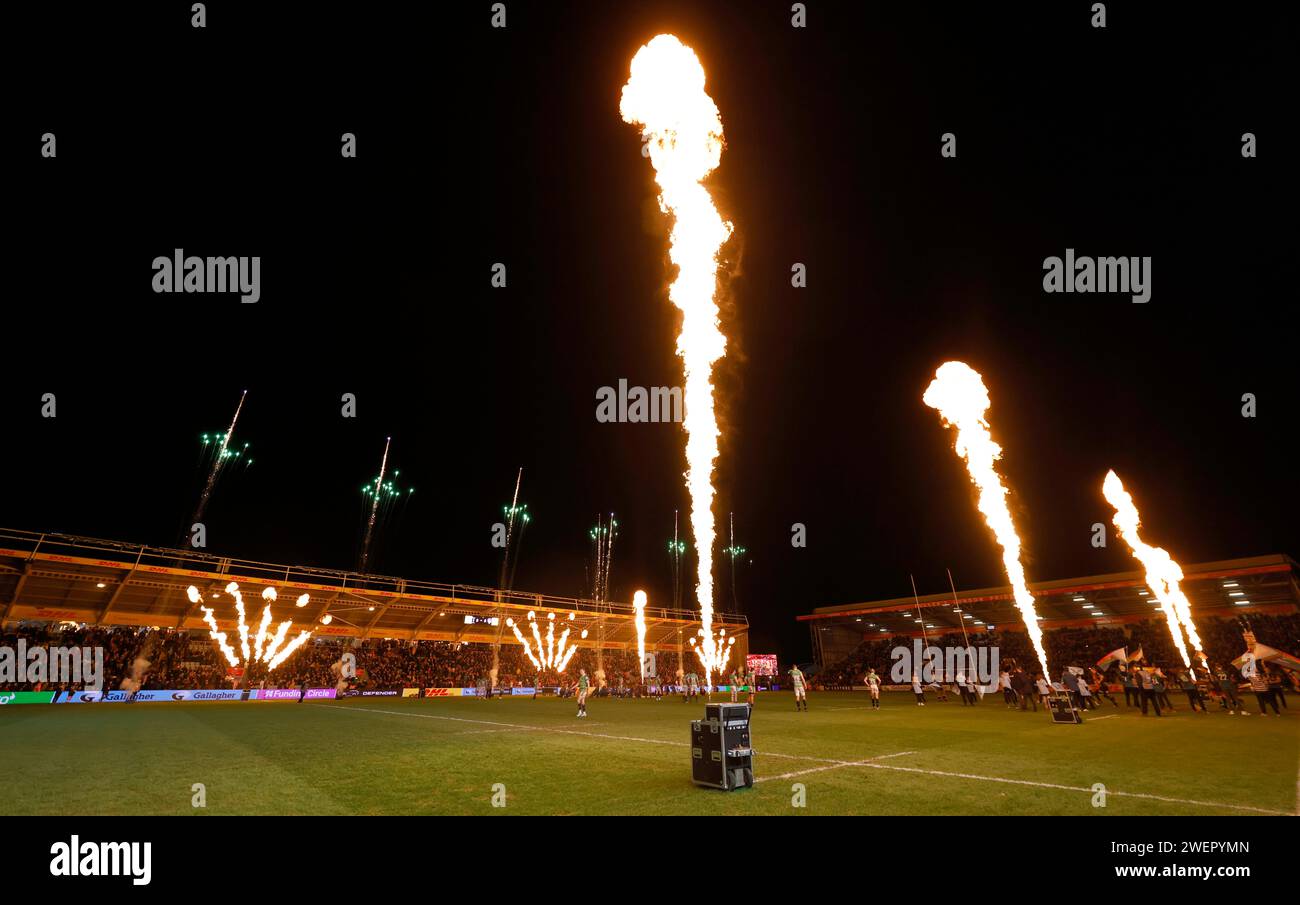 Pyrotechnics on the pitch before the Gallagher Premiership match at the ...