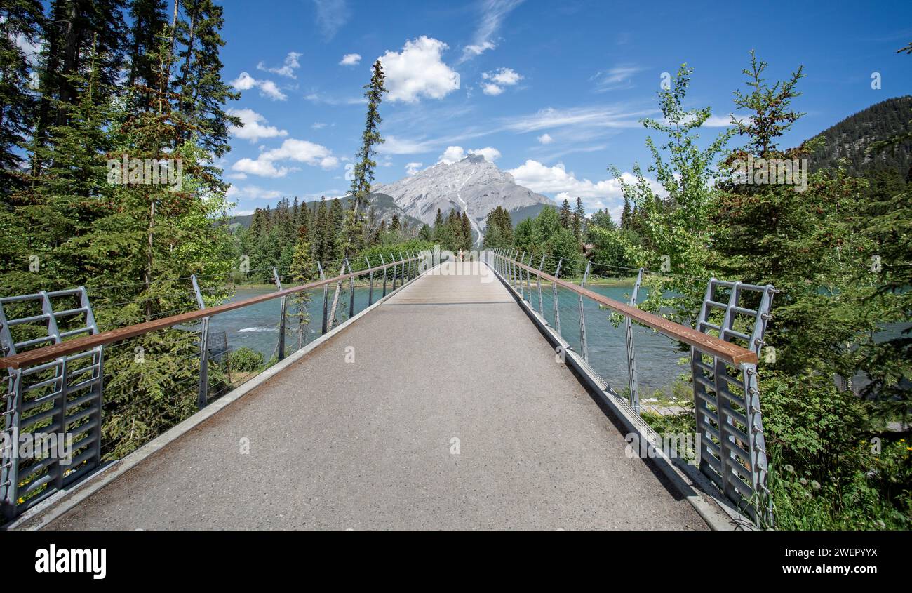 Bridge over the Bow River leading to Cascade Mountain in Banff, Alberta ...