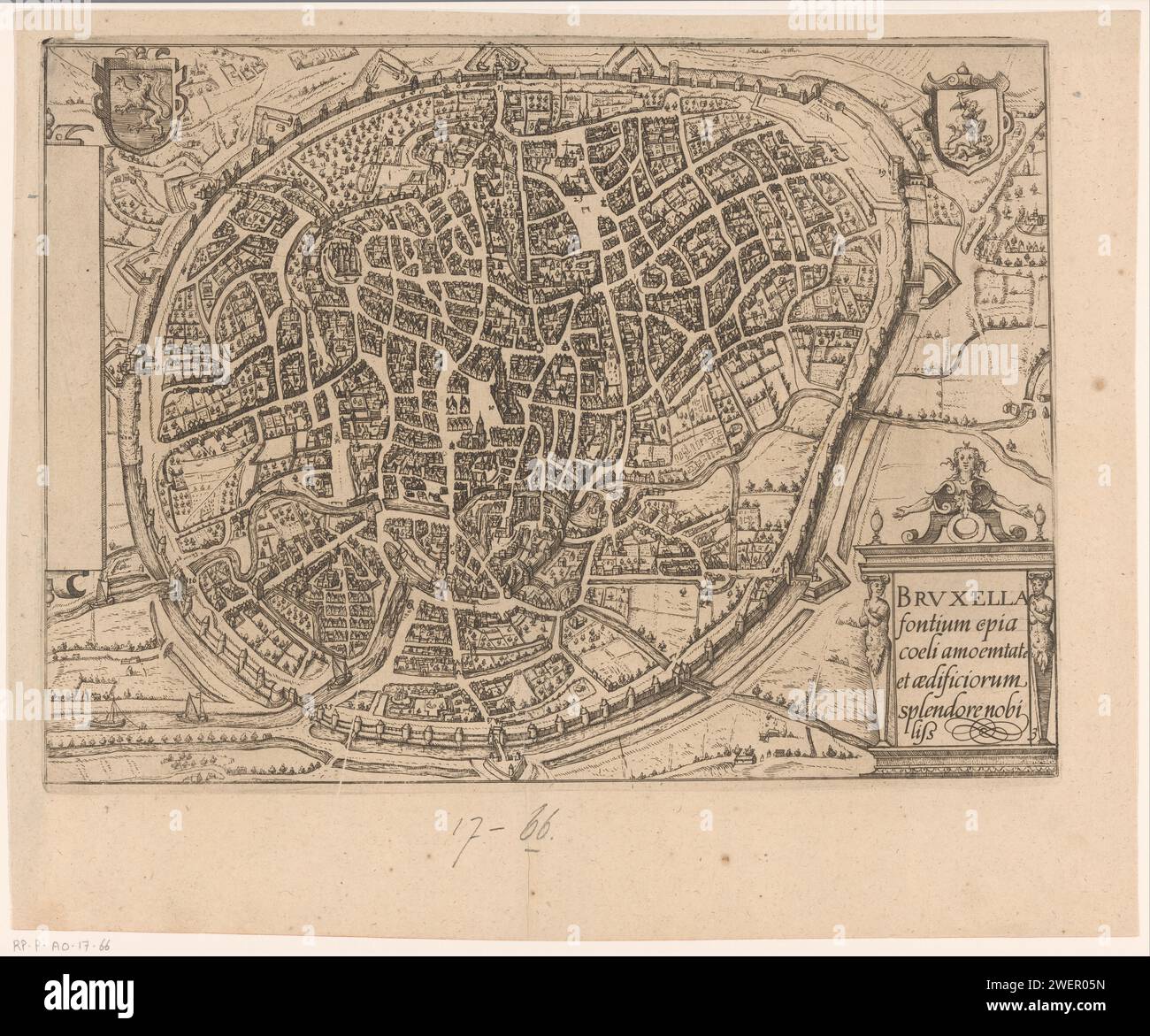 Map of Brussels, Anonymous, 1612 - 1648 print Map of Brussels, with ...