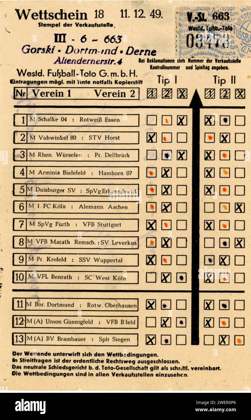 Alte Tippscheine 1949 *** Old betting slips 1949 Stock Photo - Alamy