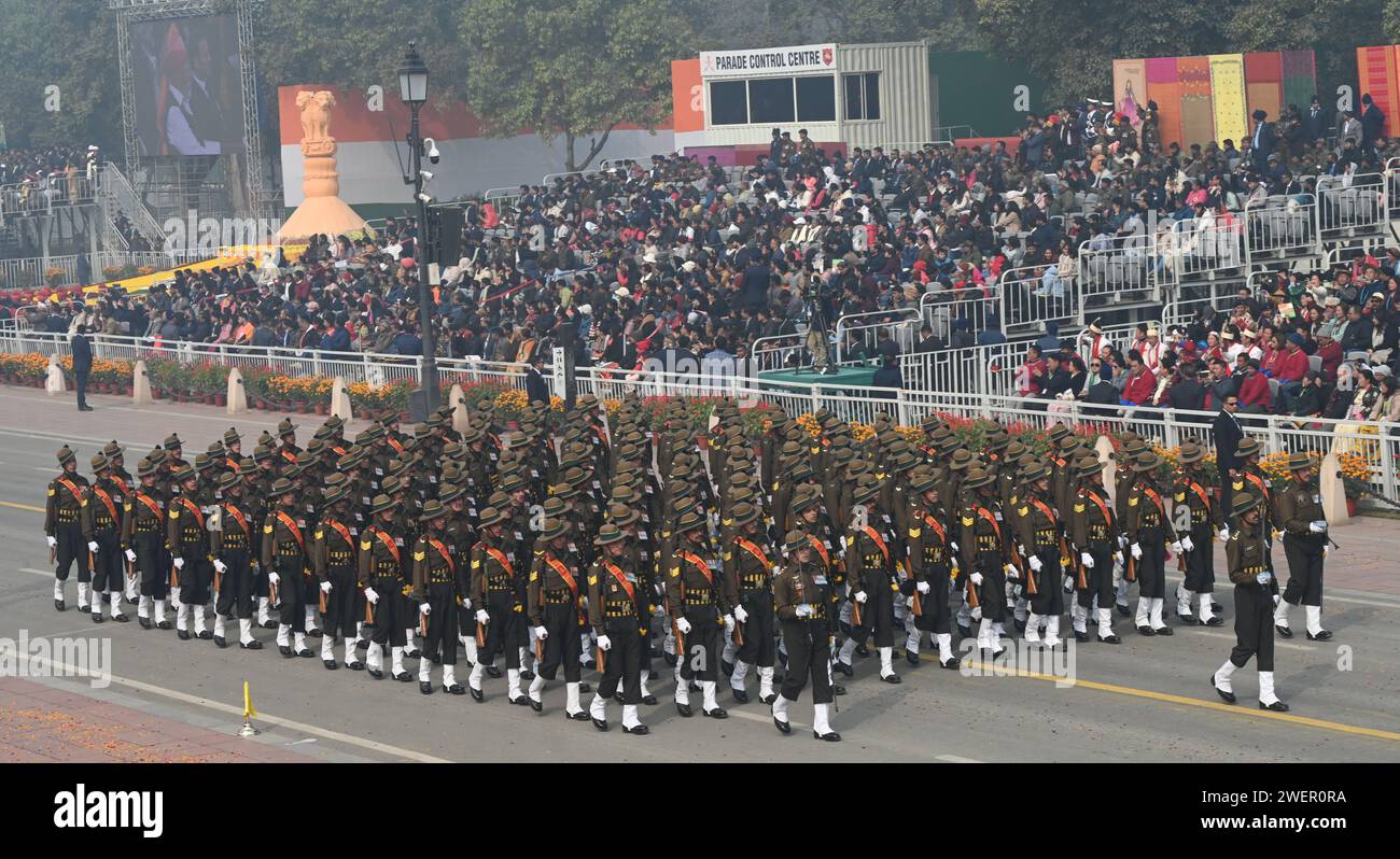 NEW DELHI, INDIA - JANUARY 26: Indian contingent marches past during the 75th Republic Day ...
