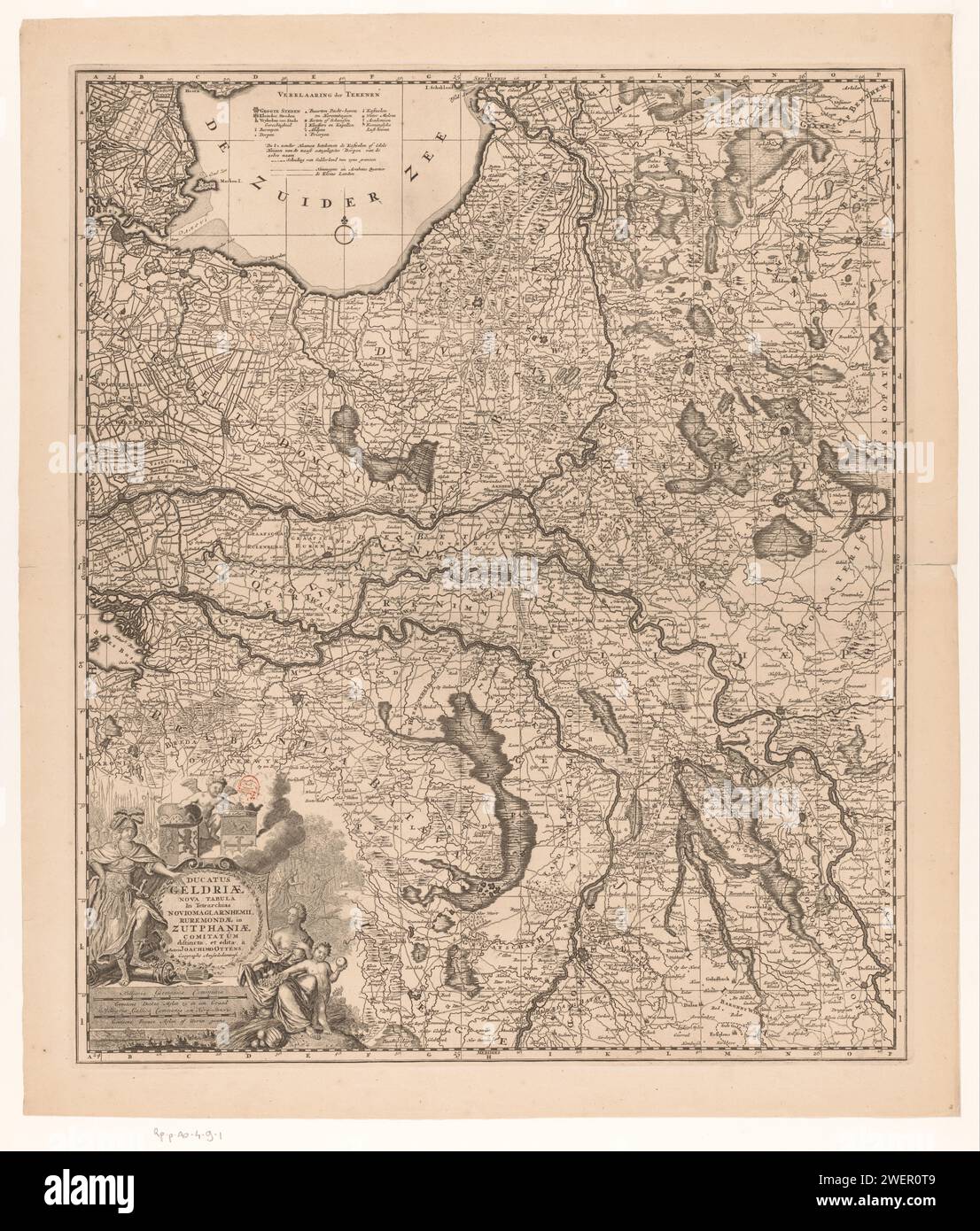Map of Gelderland, Abraham Allard, 1725 - 1750 print Bottom left the ...