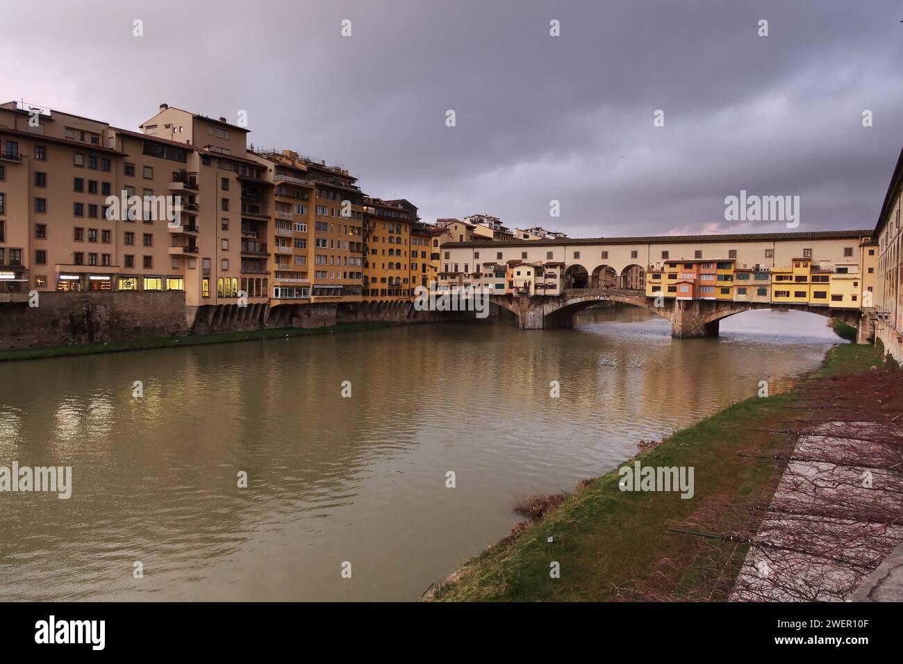 A serene winter morning at the Ponte Vecchio in Florence, Italy, where ...
