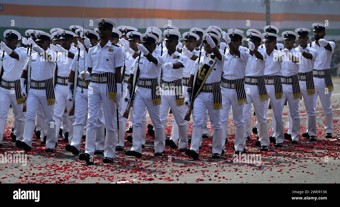 KOLKATA, INDIA - JANUARY 26: Parade marches by Indian Navy Contingent ...