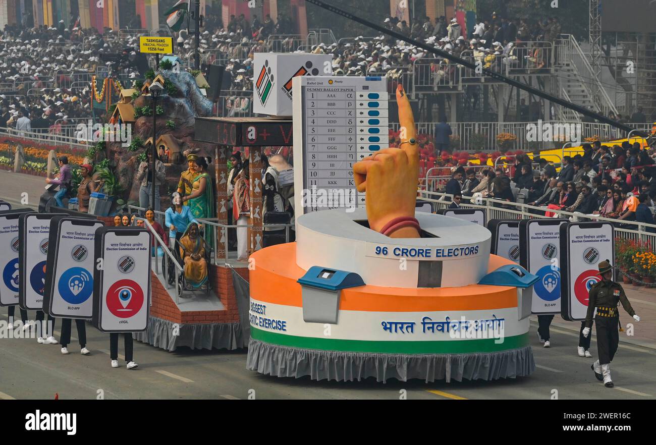 NEW DELHI, INDIA - JANUARY 26: A tableaux from Ministry of Election Commission of India on ...