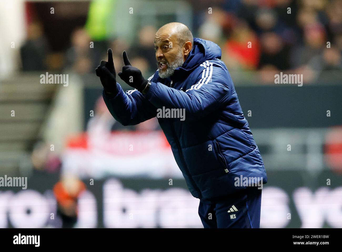 Nottingham Forest manager Nuno Espirito Santo gestures on the touchline ...