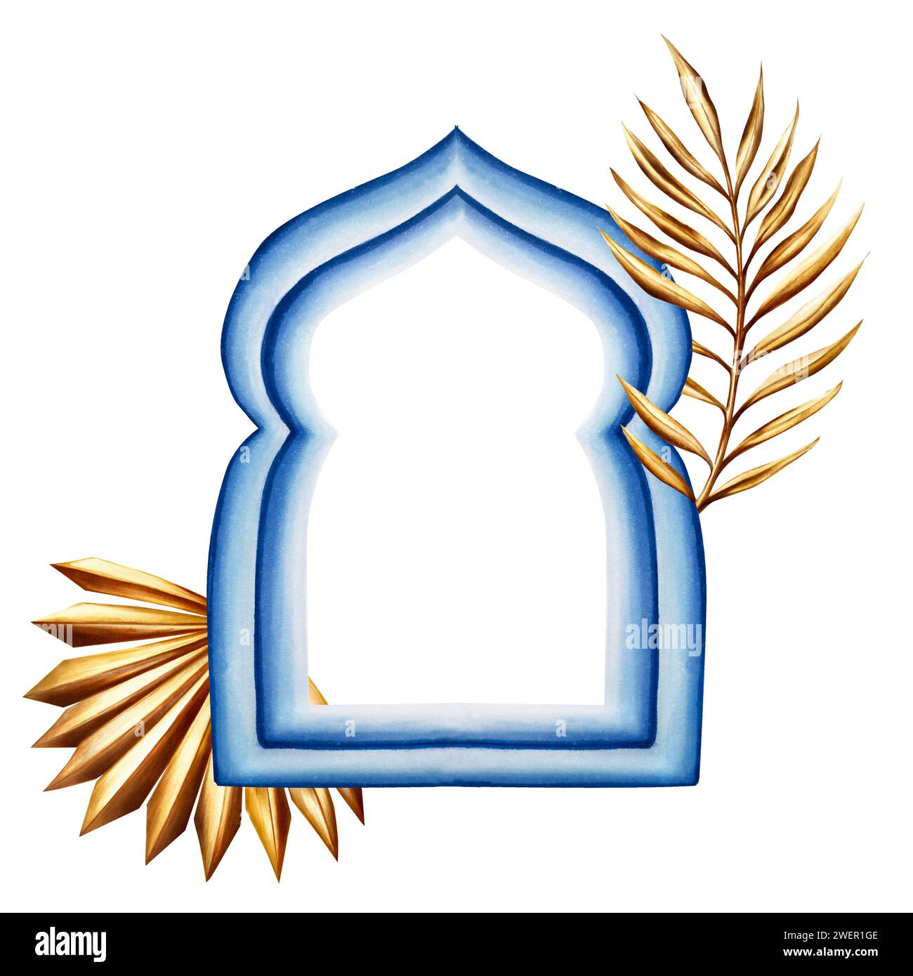 Watercolor Moroccan arabian mosaic illustration with golden pampas ...