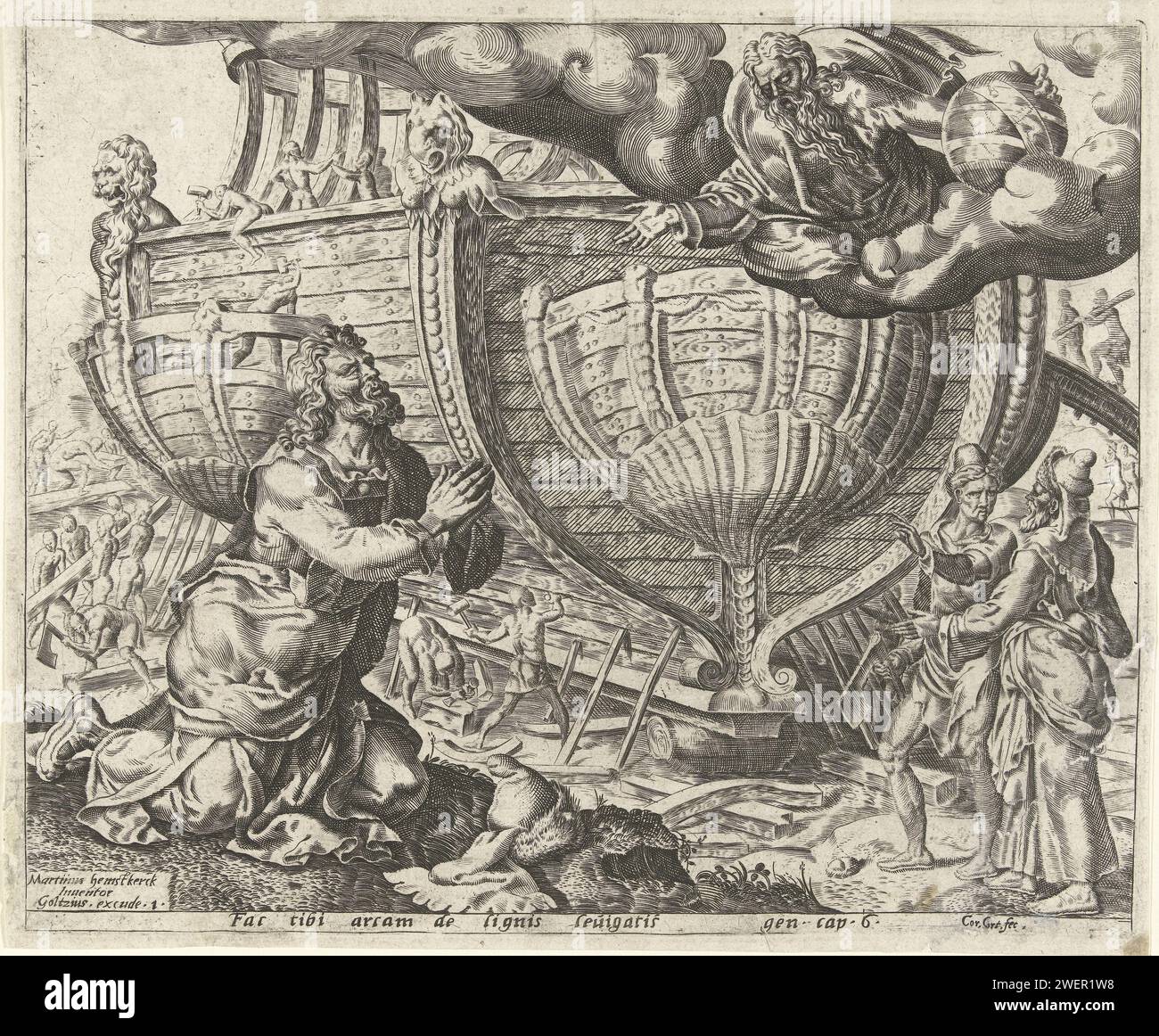 God is wearing Noah on the Ark, Cornelis Cort, After Maarten van ...