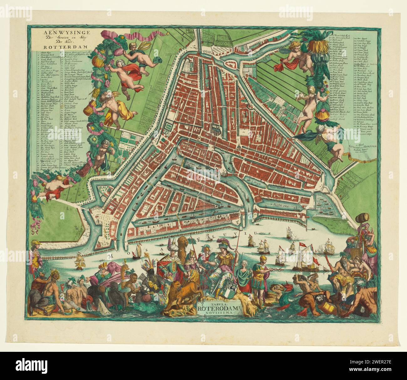 Map of Rotterdam, Anonymous, 1721 - 1774 print Map in a nutshell perspective. At the top left of ...