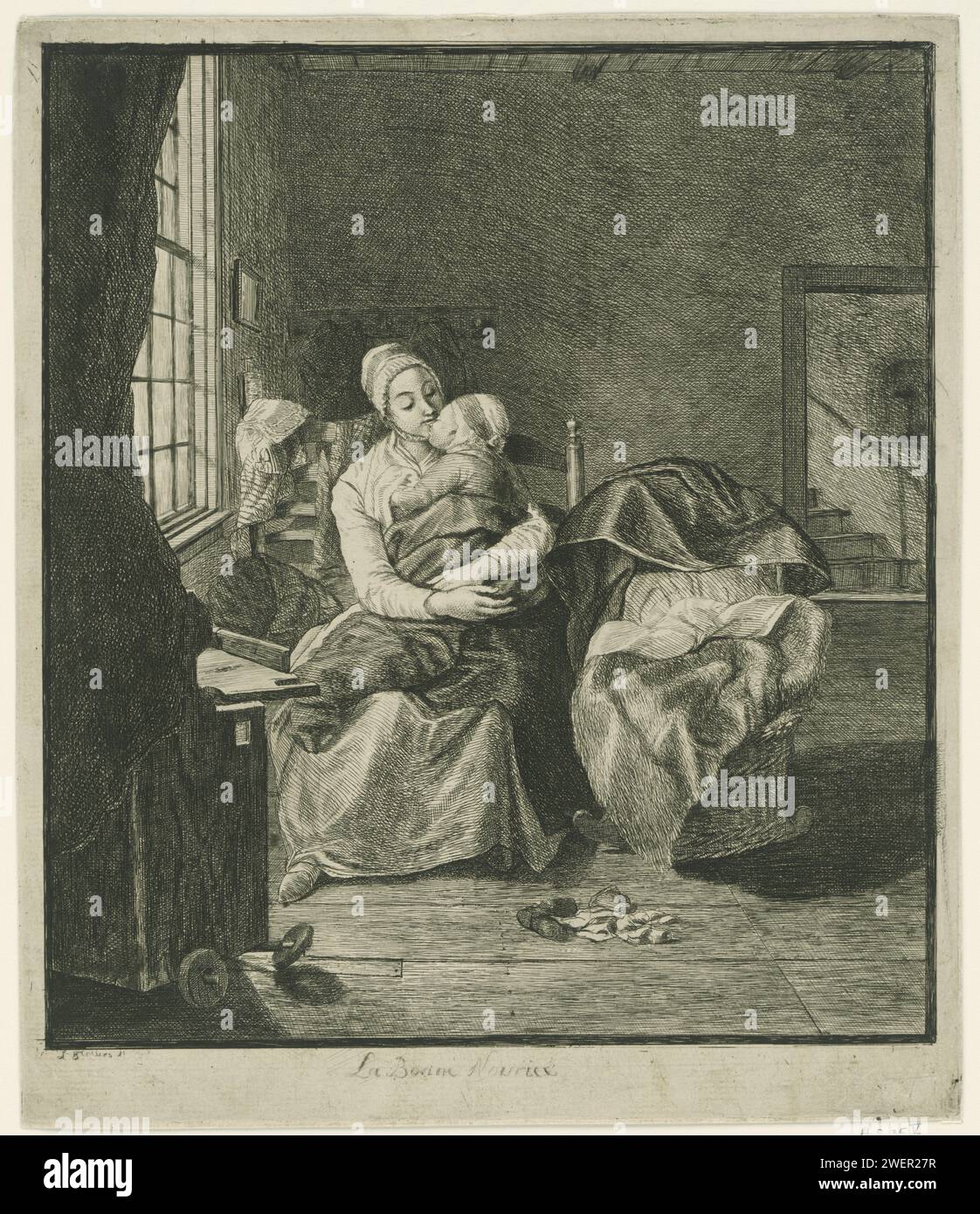 Mother with sleeping child in front of the window, Louis Bernard ...