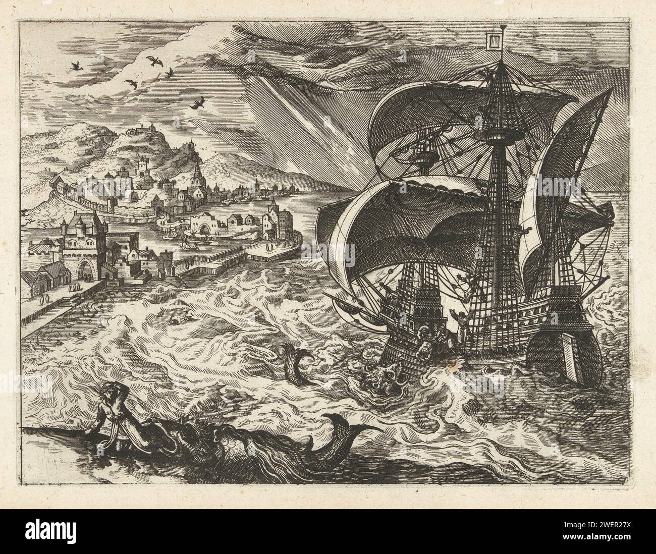 Seasing view with Jonah and the whale, Joannes van Doechum (I ...