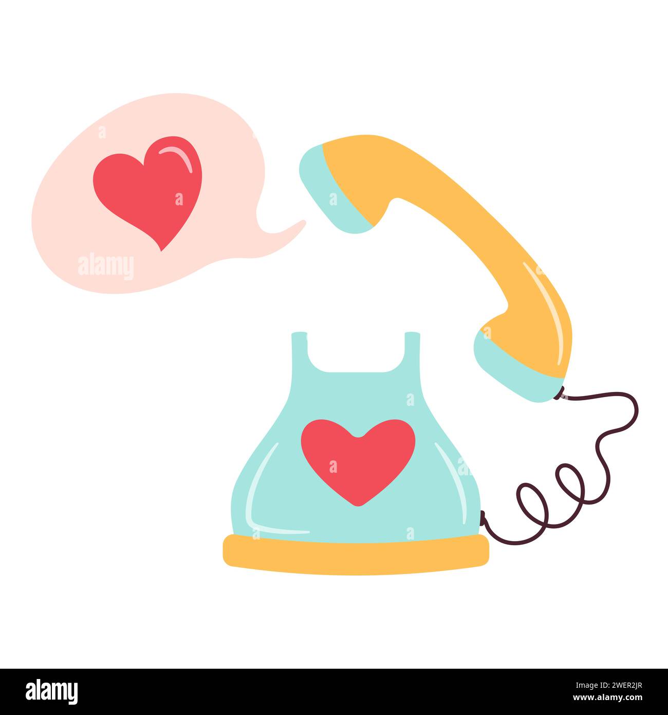 Happy Valentine Retro phone with heart. Love message. Valentines day ...