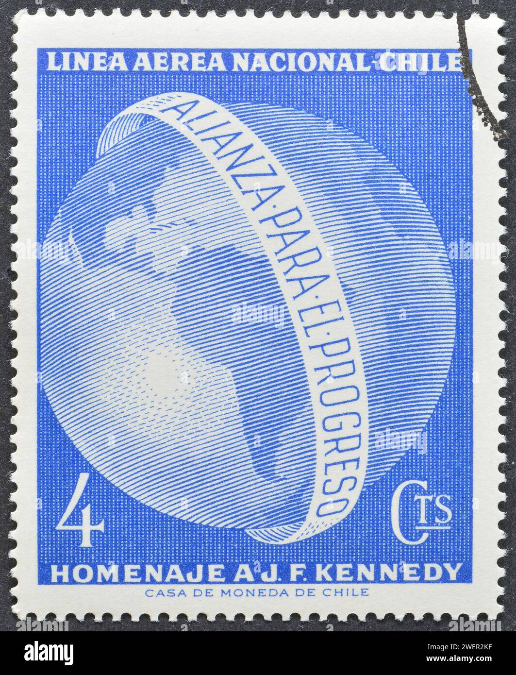 Cancelled postage stamp printed by Chile, that shows Western hemisphere ...