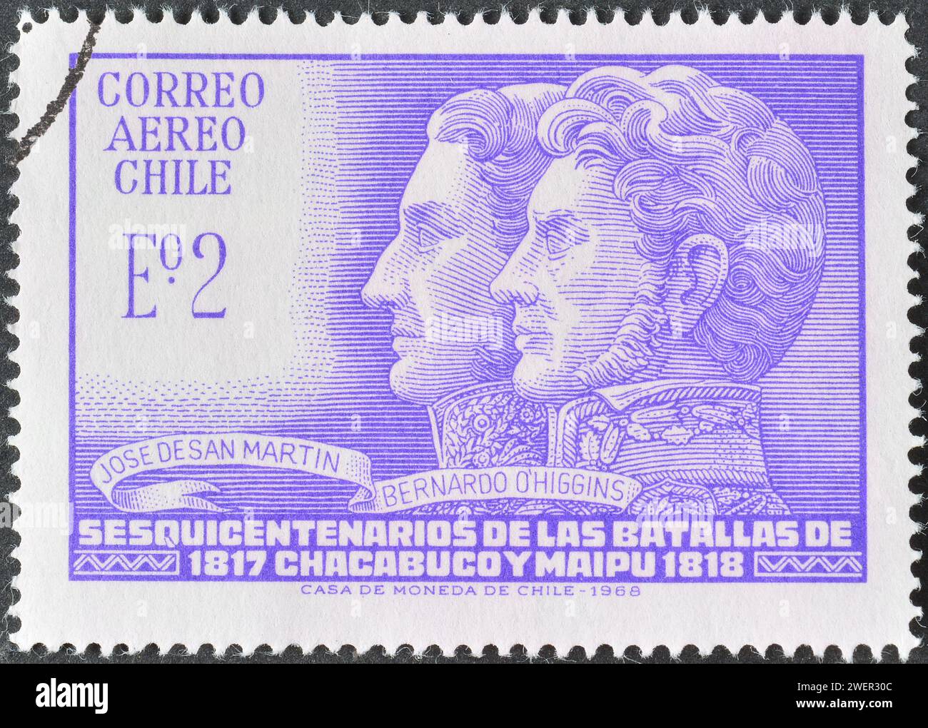 Cancelled postage stamp printed by Chile, that shows José Francisco de ...
