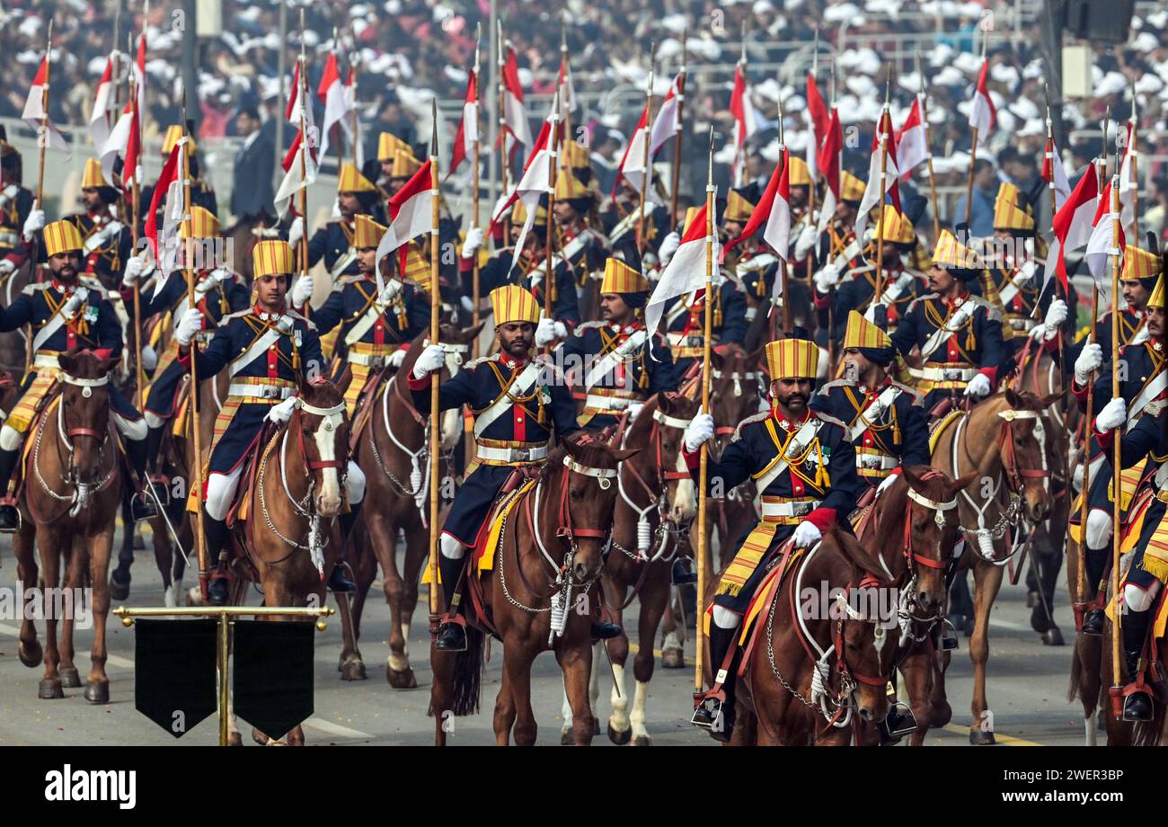 NEW DELHI, INDIA - JANUARY 26: A contingent of the 61st Cavalry marches past the saluting Base ...