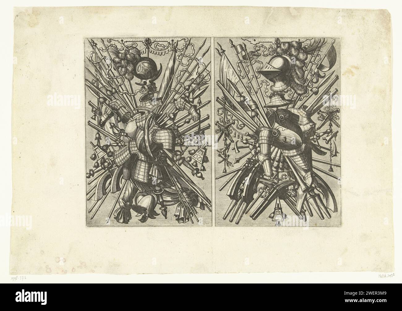 Two vertical compartments with armor and weapons, Johannes or Lucas van ...
