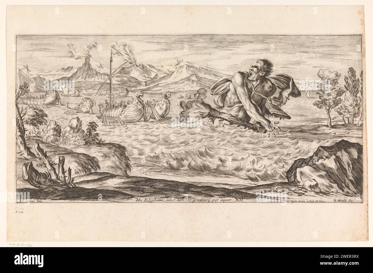 Polyphemus chases the fleet of Aeneas, 1663 print The one -eyed giant ...