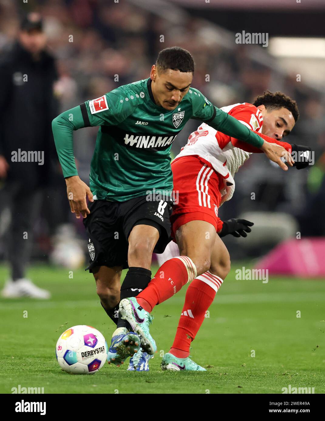 Enzo Millot of VFB Stuttgart Jamal Musiala of Bayern Muenchen FC Bayern ...