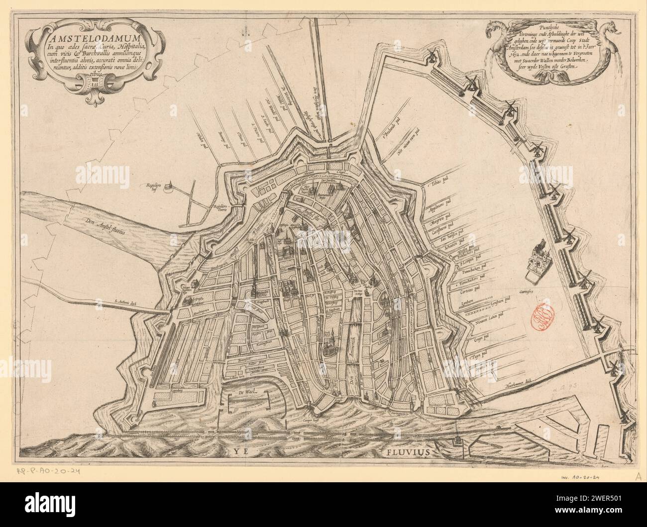 Map of Amsterdam, 1612, Anonymous, in or after 1614 print Map of Amsterdam as it would have ...