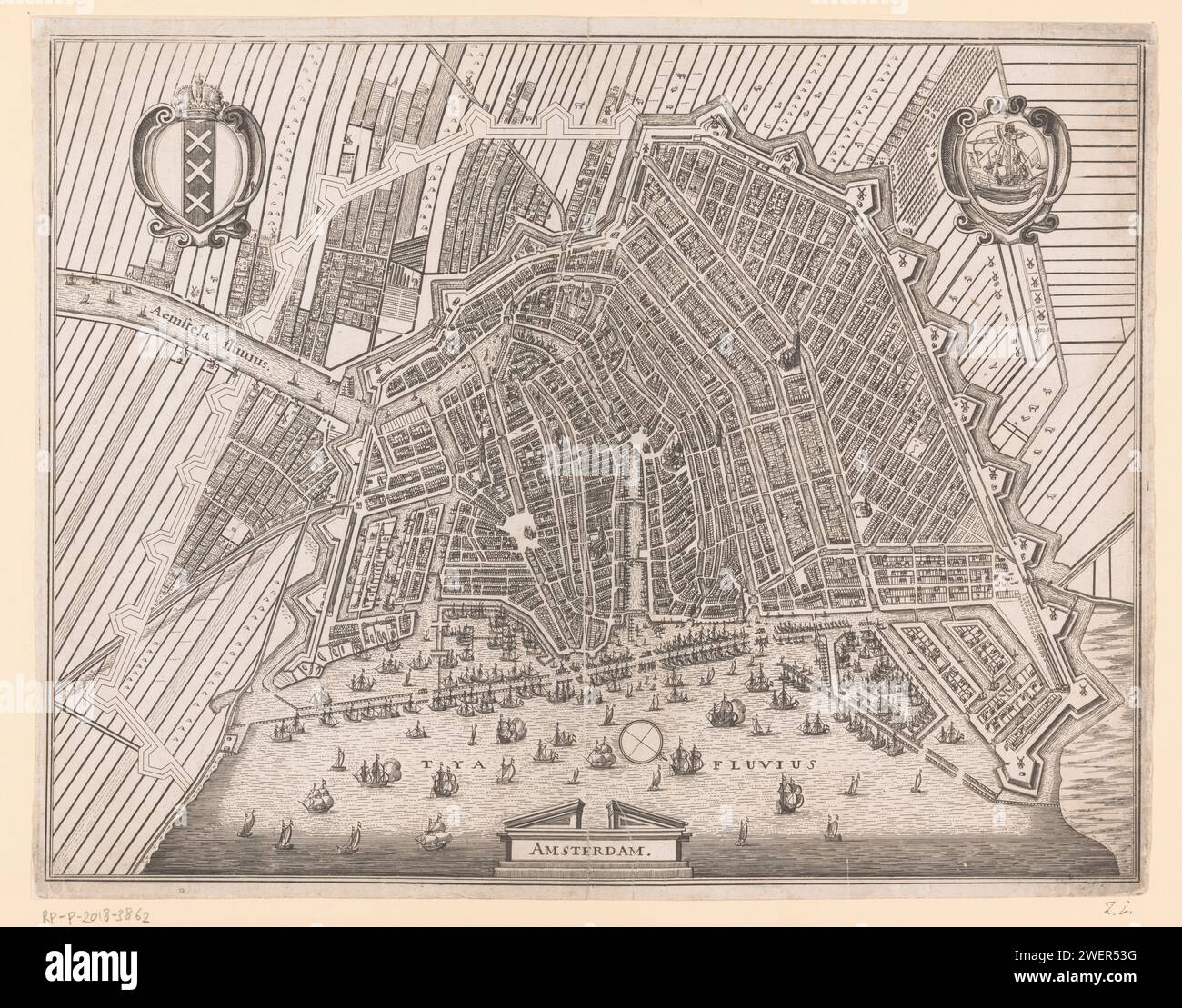 Map of Amsterdam after the third explanation (1613-1625), Anonymous, c. 1650 print paper etching ...
