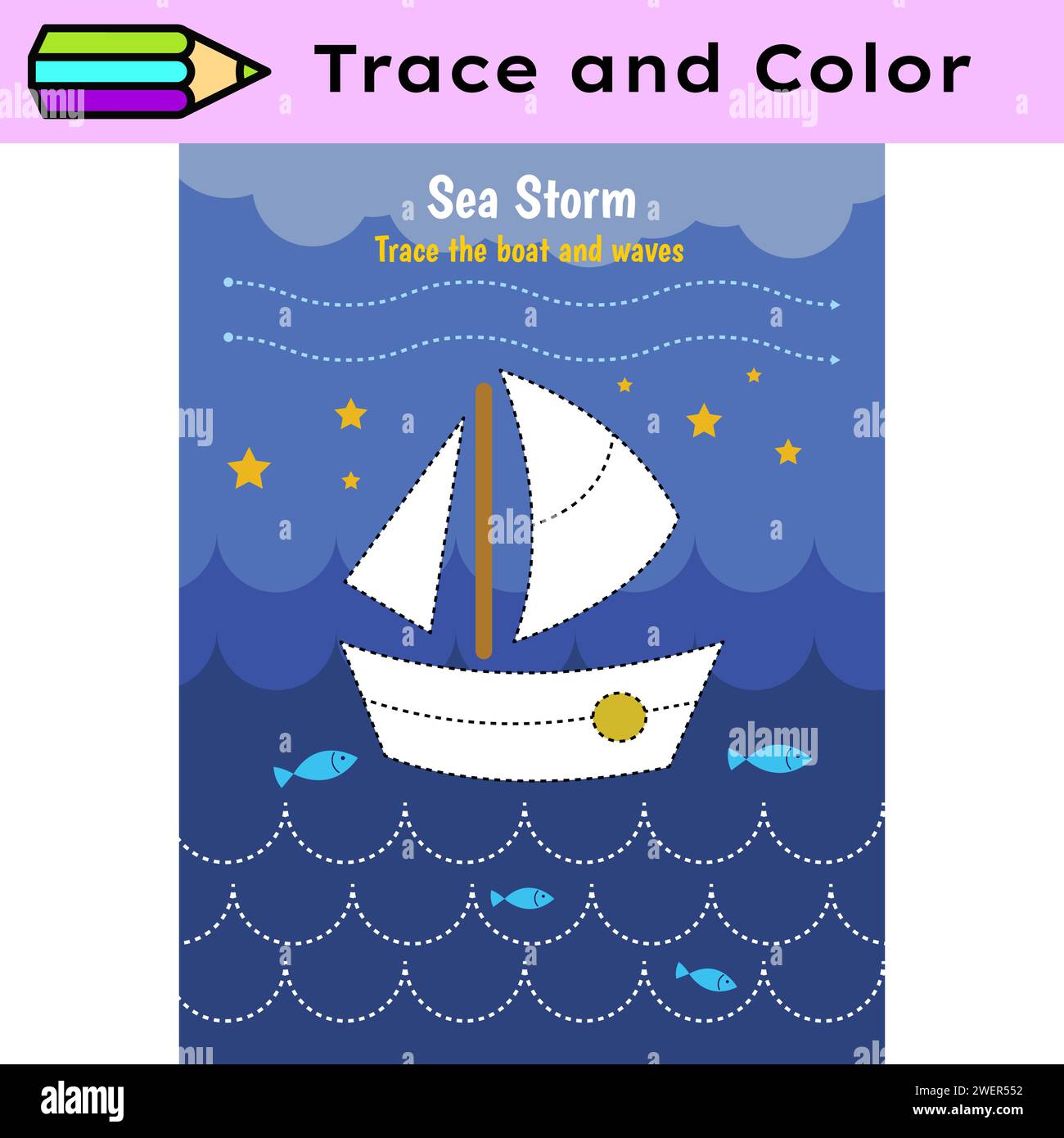 Pen tracing lines activity worksheet for children. Pencil control for ...