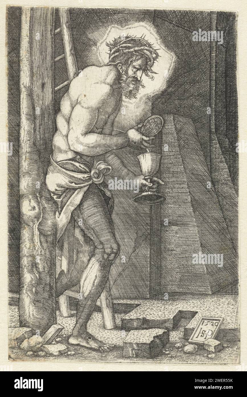 Christ as husband of Smarten standing at the foot of the cross, Hans Sebald Beham, 1520 print ...