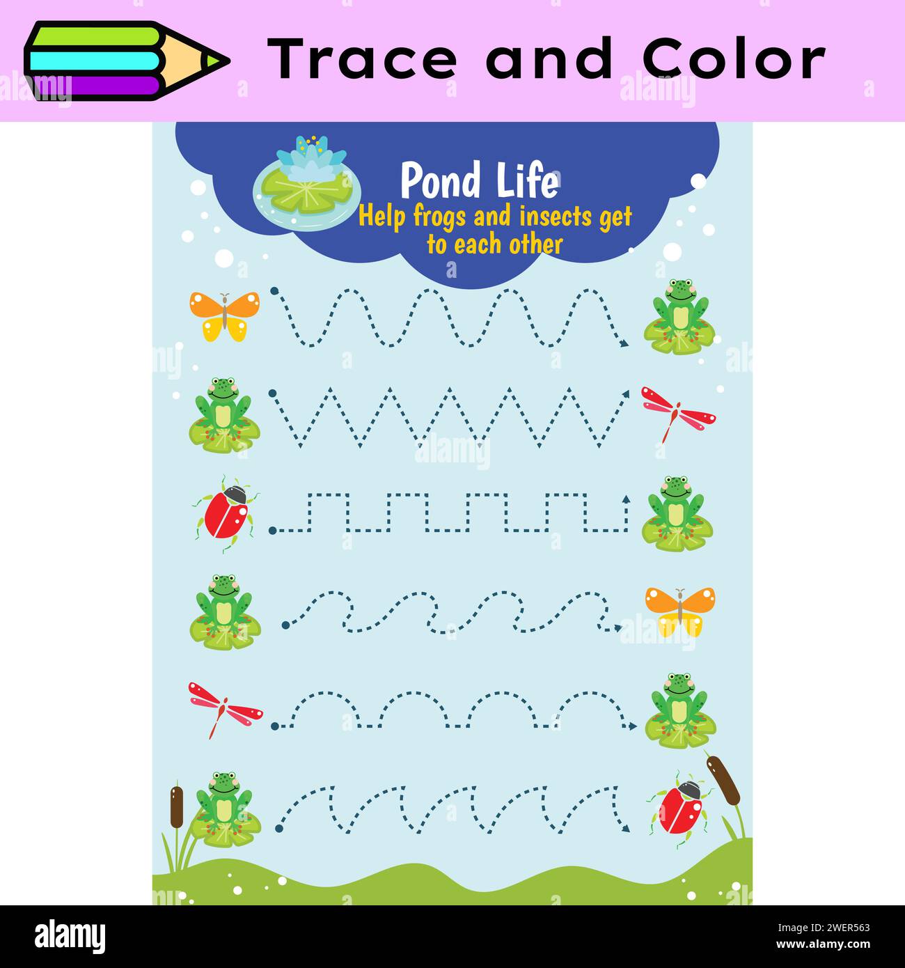 Pen tracing lines activity worksheet for children. Pencil control for ...