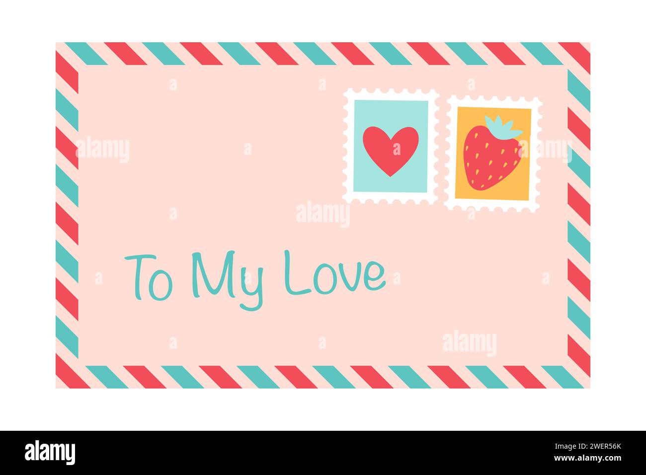 Postal envelope, letter love message with post stamps, isolated on ...