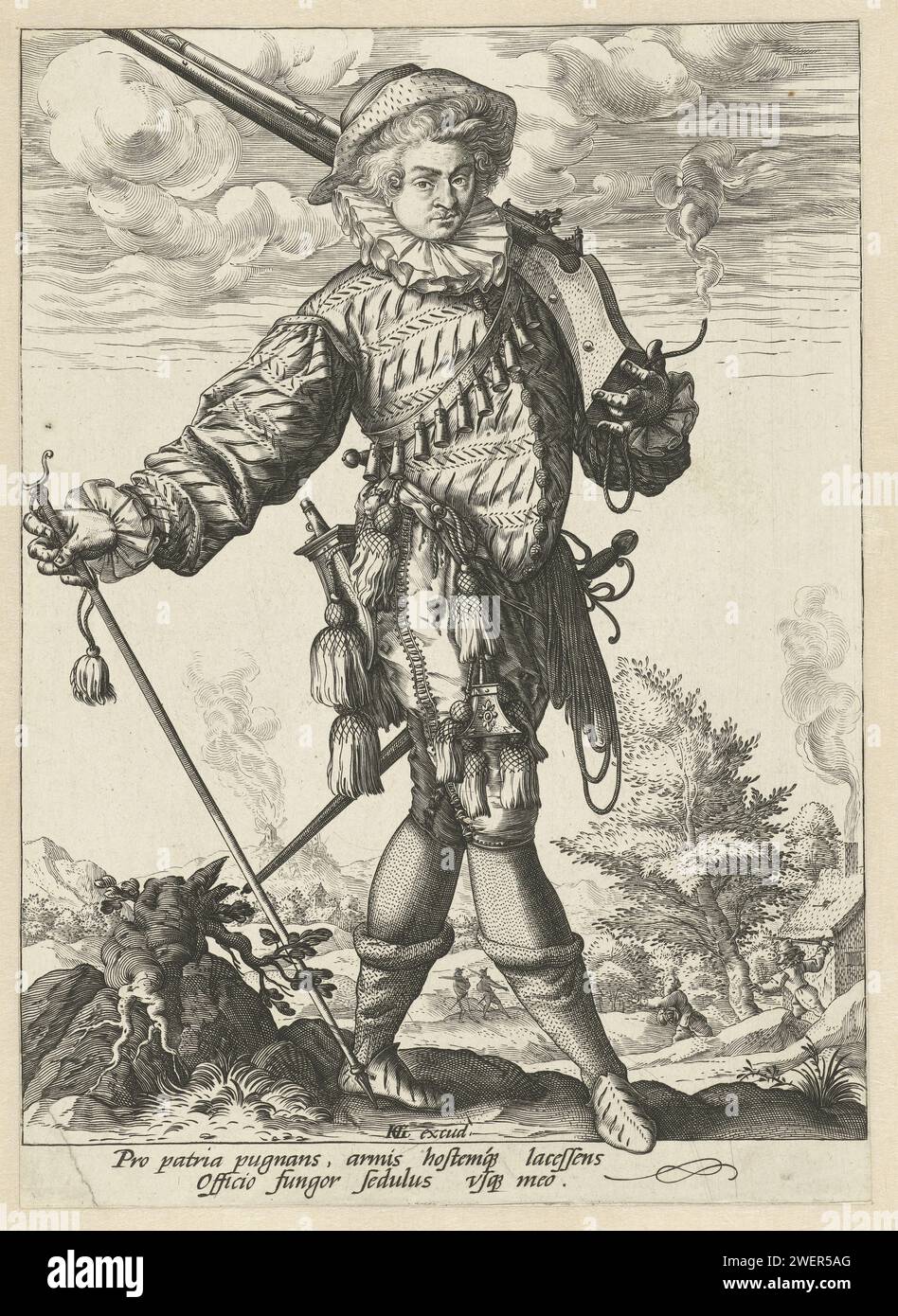 Musketier, 1585 - 1589 print A man with a musket (certain type of ...