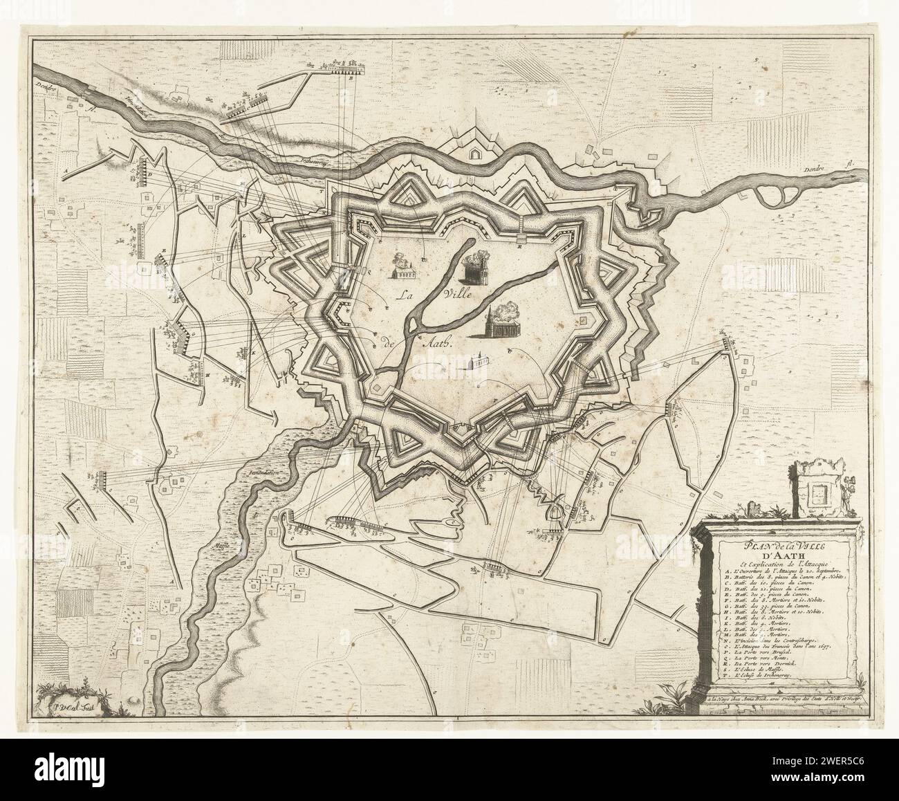 Map of the Siege of ATH, 1706, 1706 print Map of ATH, besieged and ...