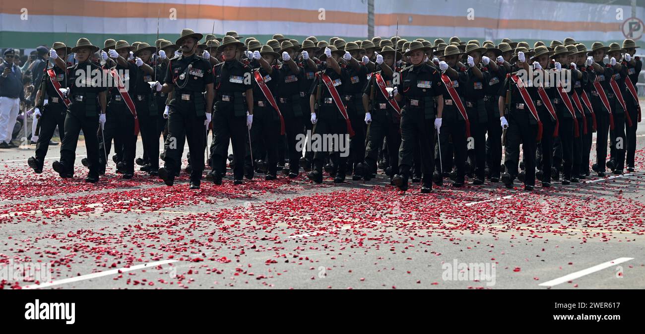 KOLKATA, INDIA - JANUARY 26: Parade marches by Indian Army Contingent ...