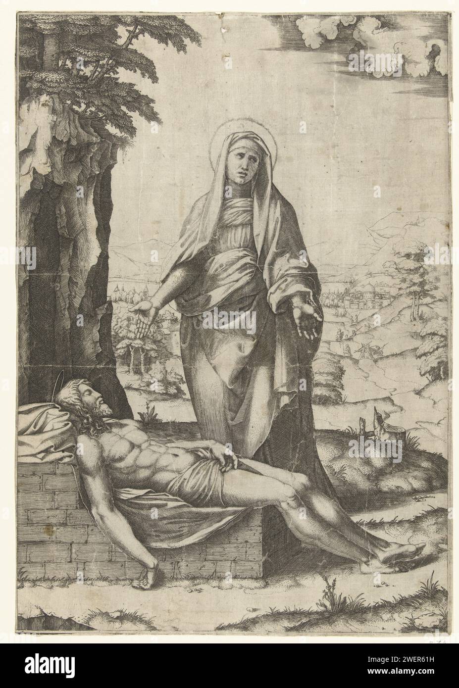 Leeping of Dead Christ by Maria, Marcantonio Raimondi, After Rafaël ...