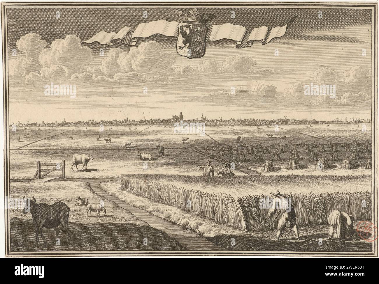 View of Workum, Jacob Folkema, 1702 - 1767 print View of the city of ...